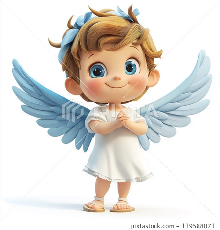 3D Cartoon Cute Funny Angel Isolated on White... - Stock Illustration ...