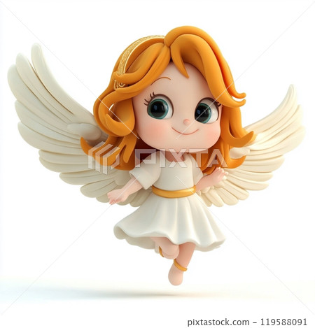 3D Cartoon Cute Funny Angel Isolated on White... - Stock Illustration ...