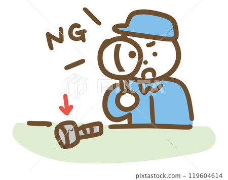 A man in work clothes discovering defective... - Stock Illustration ...