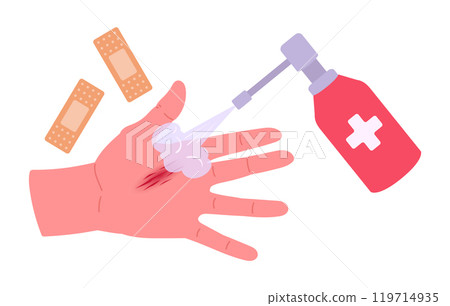 First aid for abrasion. Cartoon injured... - Stock Illustration ...