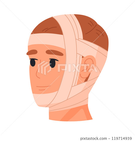 Injured human head. Bandaged skull and face... - Stock Illustration ...