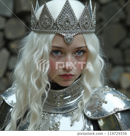 Silver-haired girl in knight's armor. - Stock Illustration [119729356 ...
