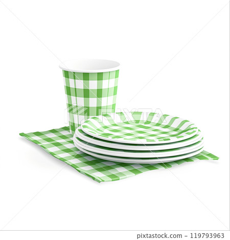 Green Checkered Tableware for Outdoor Dining - Stock Illustration ...
