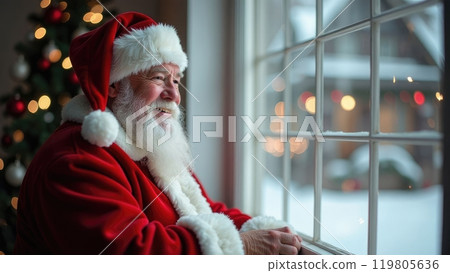 Santa Claus gazing out the window on Christmas... - Stock Illustration ...