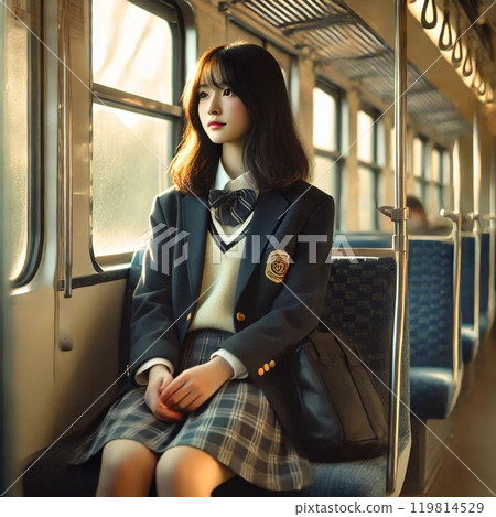 High school girl taking a train - Stock Illustration [119814529] - PIXTA
