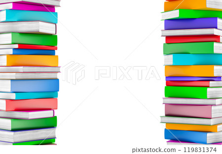 Two stacks of books on the sides, 3D rendering - Stock Illustration ...