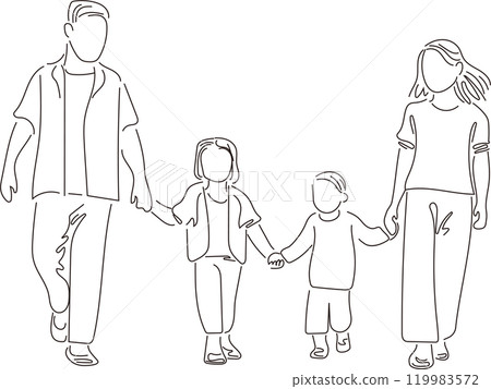 Family, children, people, line drawing,... - Stock Illustration ...