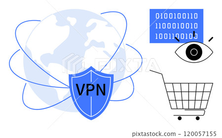 Blue shield with VPN text in front of a globe,... - Stock Illustration ...