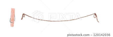 Jute rope stretched between two pegs, a string...-插圖素材 [120142036 ...