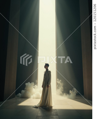 Mystical figure in dramatic light with... - Stock Illustration ...