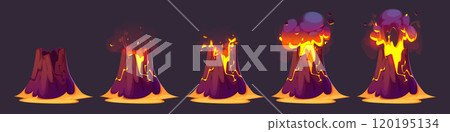 Animation stages of volcano erupt with flow lava-插圖素材 [120195134] - PIXTA圖庫