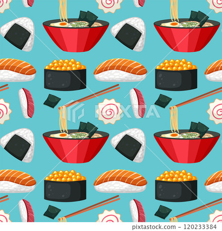 Seamless Japanese Food Pattern - Stock Illustration [120233384] - PIXTA