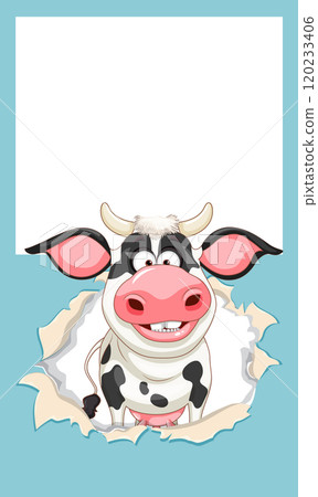 Cheerful Cow Breaking Through Paper - Stock Illustration [120233406 ...