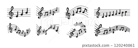 Musical notes and sheet music cartoon set - Stock Illustration ...