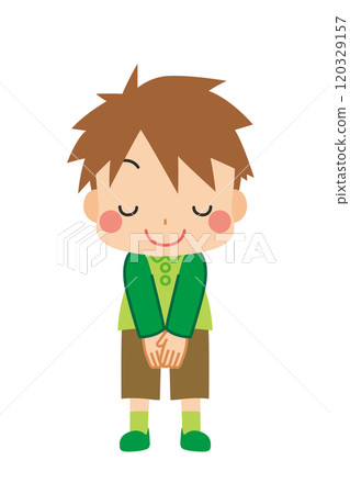 Illustration of a cute little boy bowing on... - Stock Illustration ...