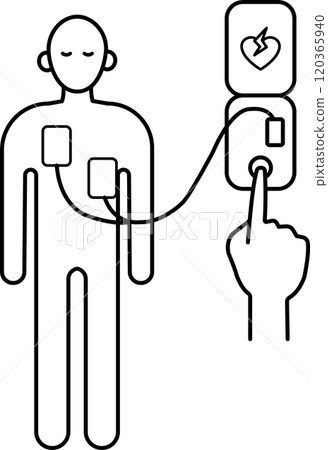 Illustration explaining how to use an AED (line... - Stock Illustration ...