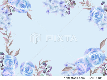 Watercolor blue rose frame on light blue... - Stock Illustration ...
