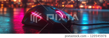 Black gaming mouse illuminated with red LED... - Stock Illustration ...