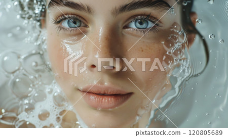 Refreshing Water Splash on Woman's Face - Stock Illustration [120805689 ...