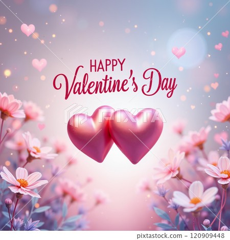 Pastel Valentine's Day scene with hearts. - Stock Illustration ...