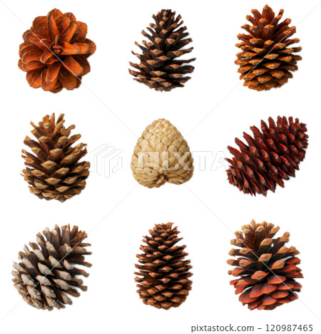 Nine Pine Cones on White Background - Stock Illustration [120987465 ...
