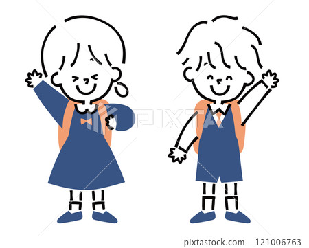 New first graders facing forward, smiling and... - Stock Illustration ...