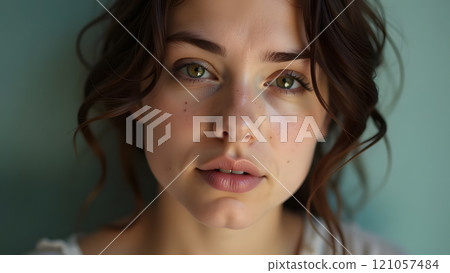 young lady close up portrait, looking into the... - Stock Illustration ...