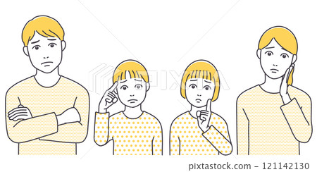 Thinking parents and two children family Yellow - Stock Illustration ...