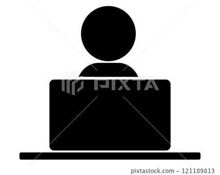 Silhouette icon of a person operating a computer - Stock Illustration ...