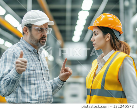 Supervisor giving instructions to a worker in a... - Stock Illustration ...