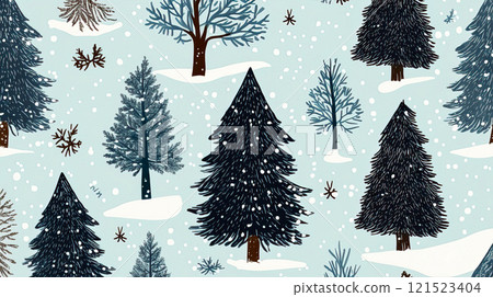 Fir trees in a snowy forest seamless pattern - Stock Illustration ...