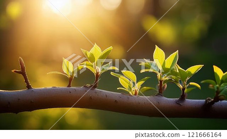 Young buds sprouting on tree branches shining... - Stock Illustration ...