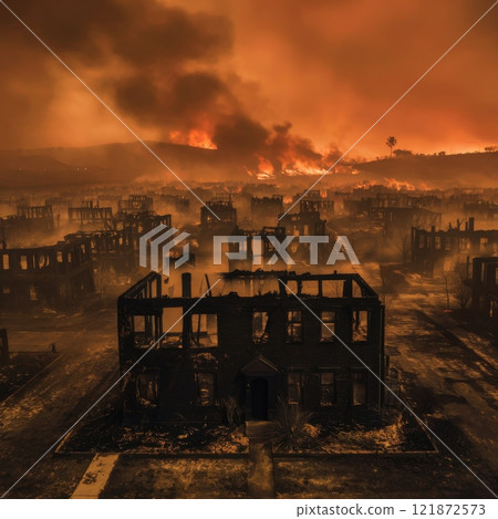Devastating Urban Fire Disaster with Dramatic... - Stock Illustration ...