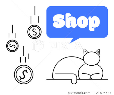 Sleeping cat with dollar coins falling from the... - Stock Illustration ...