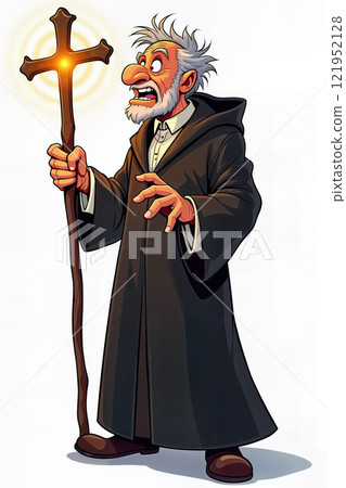 Cartoon of old priest with glowing cross.-插圖素材 [121952128] - PIXTA圖庫