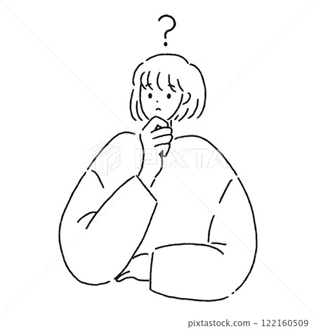 Thinking woman line drawing - Stock Illustration [122160509] - PIXTA