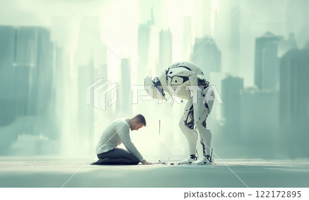 A man attempting to destroy modern technology... - Stock Illustration ...