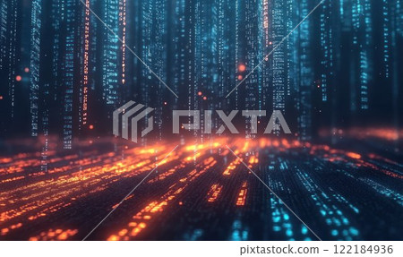 Dynamic binary code visualization with blue and... - Stock Illustration [122184936] - PIXTA