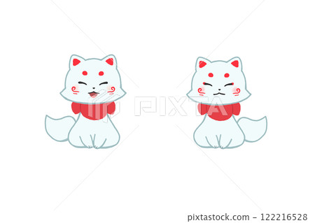 Smiling white fox illustration set - Stock Illustration [122216528] - PIXTA