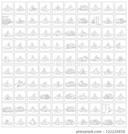 Square line drawing Hyakunin Isshu icon set - Stock Illustration ...
