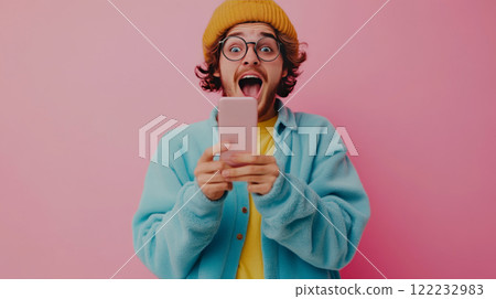 Excited Young Man Celebrating Online Achievement - Stock Illustration ...