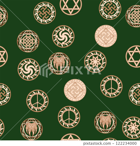 Seamless pattern ancient Slavic symbols. Star... - Stock Illustration ...