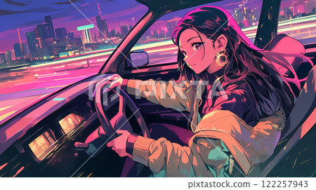 A stylish anime-style woman driving - Stock Illustration [122257943 ...