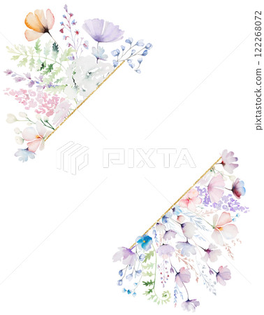 Frame made with watercolor pastel wild flowers... - Stock Illustration ...