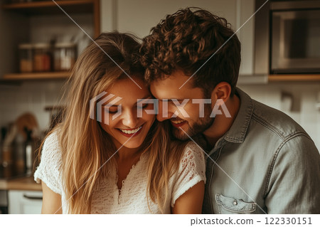 a couple, a man and a woman, are pressing their... - Stock Illustration ...