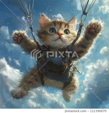 Fantasy art of a cat enjoying skydiving - Stock Illustration [122390870 ...