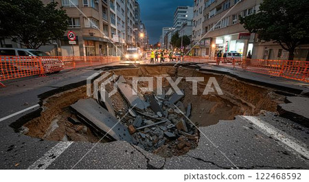 Road collapse/hole - Stock Illustration [122468592] - PIXTA