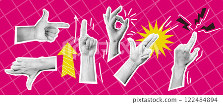 Various hand gestures art collage vector... - Stock Illustration ...