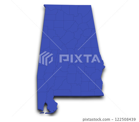 3d Alabama Map state with counties and color....-插圖素材 [122508439] - PIXTA圖庫