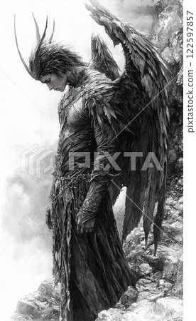 Fallen angel, beautiful daemon, Azazel. AI... - Stock Illustration ...